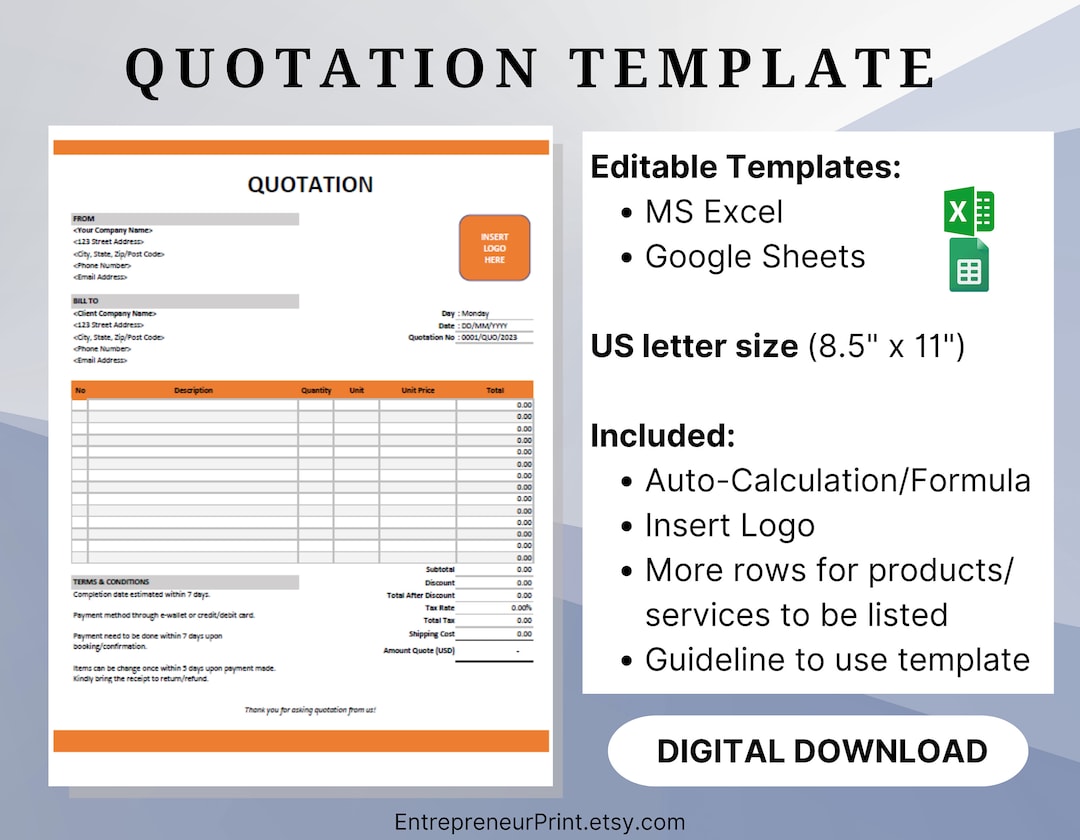 Quote Template Excel/google Sheet. AUTO COUNT Price List Template ...