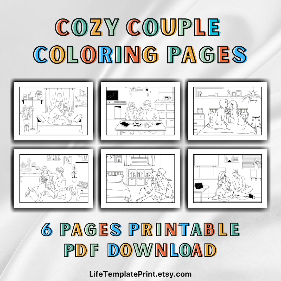 Cute Couples Coloring Pages, Relaxing Couple Activities Ideas, Set of 6 ...