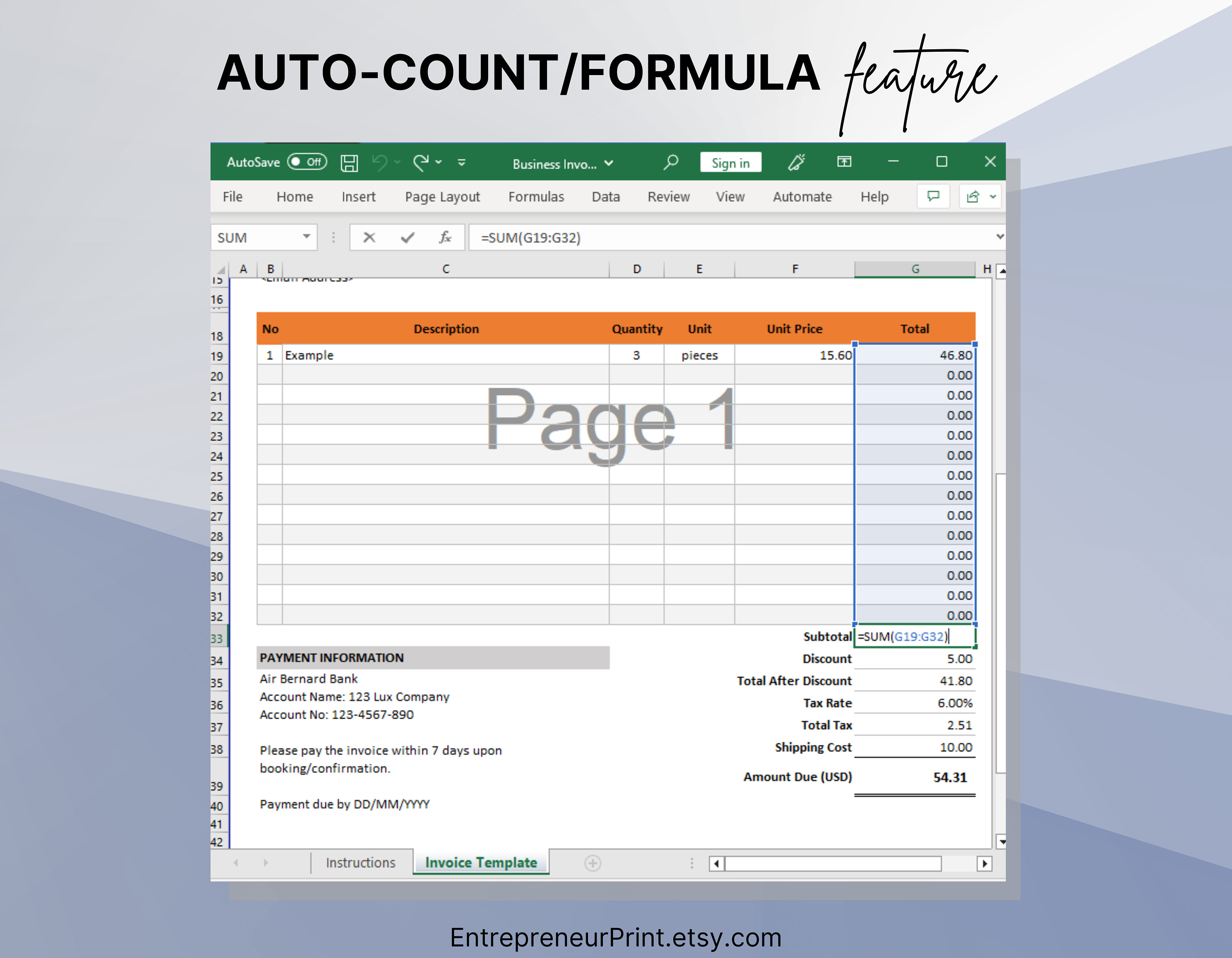 Invoice Templates Excel/google Sheets. Auto Calculate Invoice Template ...