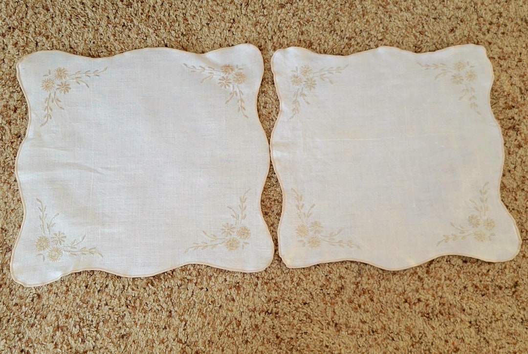 Vintage Square Table Scarves Hand Embroidered Set of (2) - Etsy