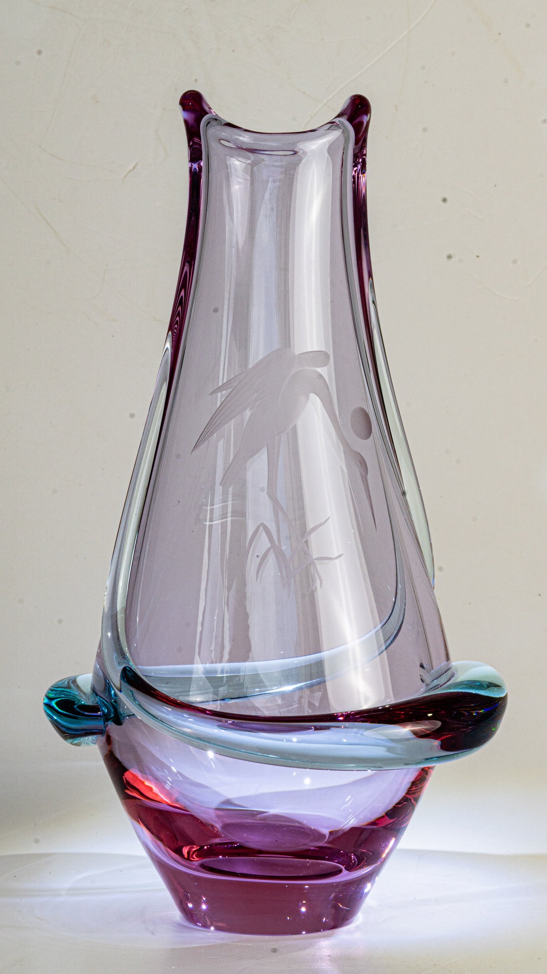 Frantisek Zemek - Železný Brod - Vase With Engraved Heron (H 21 Cm ...