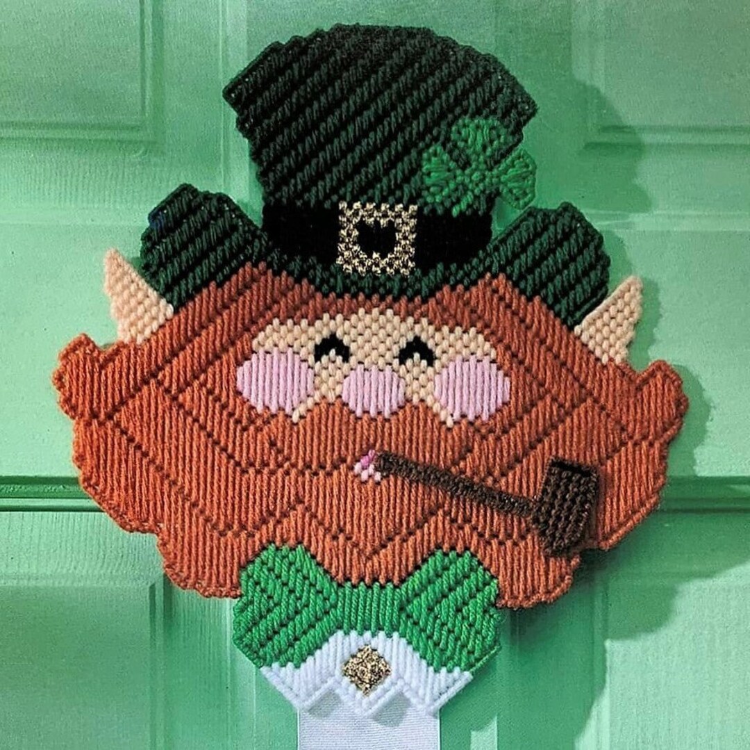 Vintage Plastic Canvas St. Patrick's Day Leprechaun Door Decoration Pattern, PDF Download ...