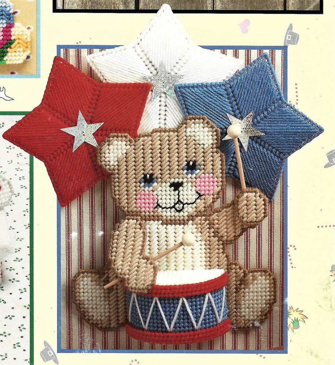 Vintage Plastic Canvas Patriotic Bear Wall Hanging Decoration Pattern ...