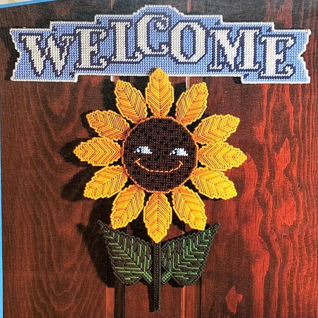 Vintage Plastic Canvas Sunflower Door Decoration Pattern, Welcome ...
