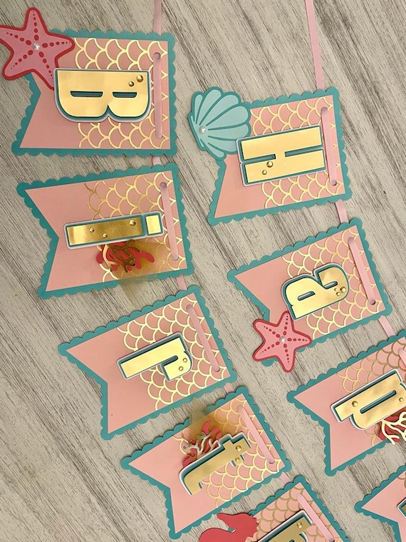 Mermaid Birthday Banner bunting DIGITAL SVG - Etsy