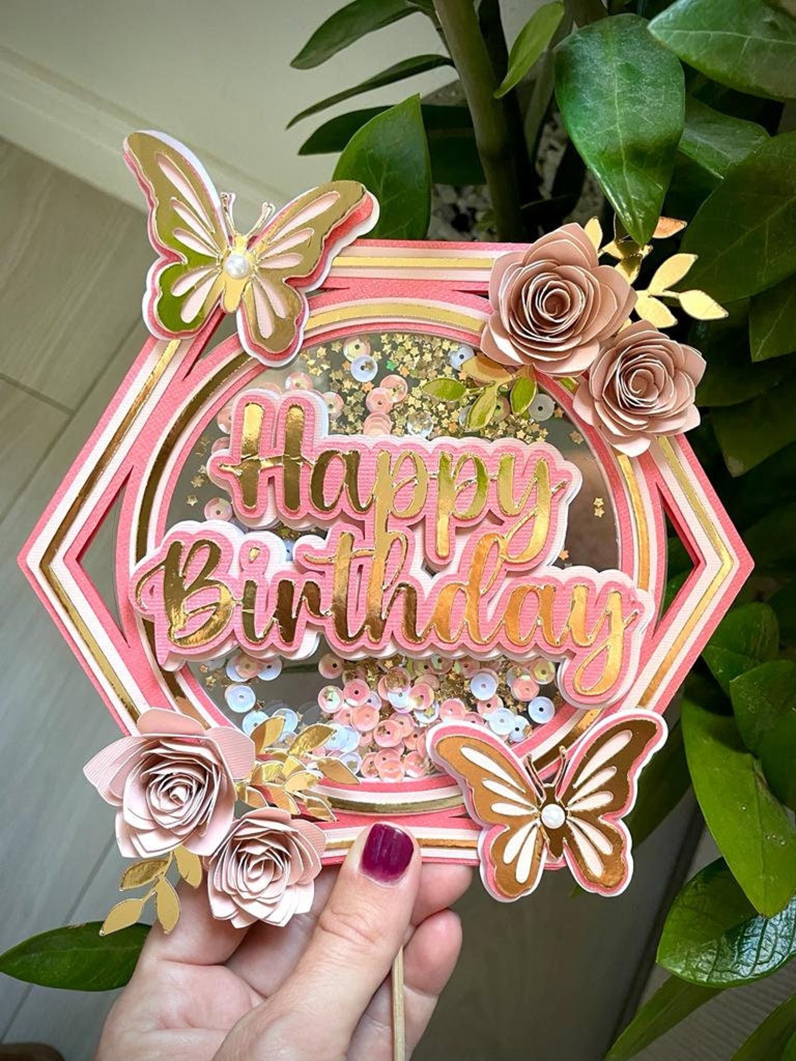 Birthday Girl Cake Topper With Shaker 3D Cake Topper With Flowers and ...