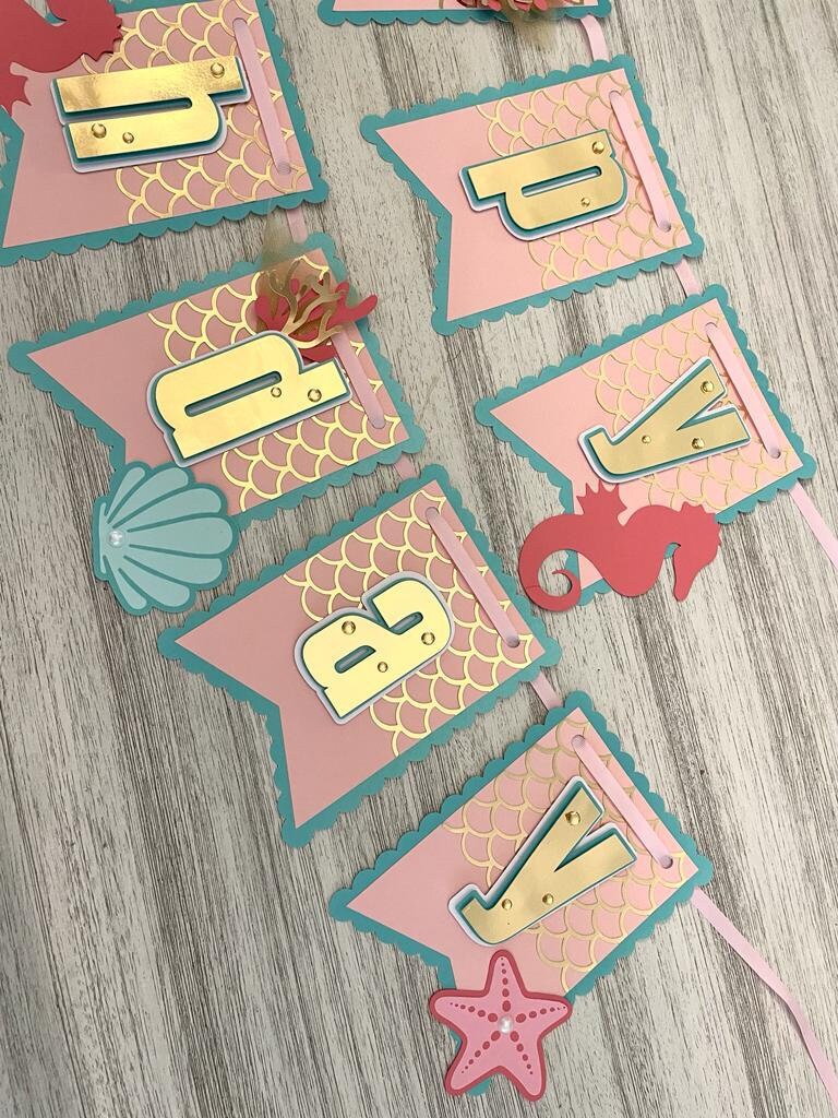 Mermaid Birthday Banner bunting DIGITAL SVG - Etsy
