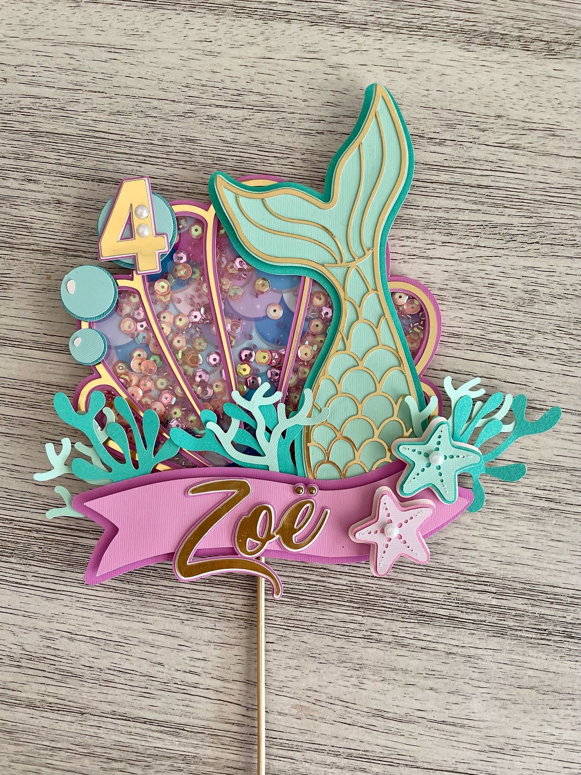 Mermaid Birthday Cake Topper 3D Cake Topper With Shaker - Etsy Australia