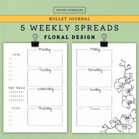 5 WEEKLY SPREADS for Bullet Journal Kit 2021 Bujo Starter | Etsy