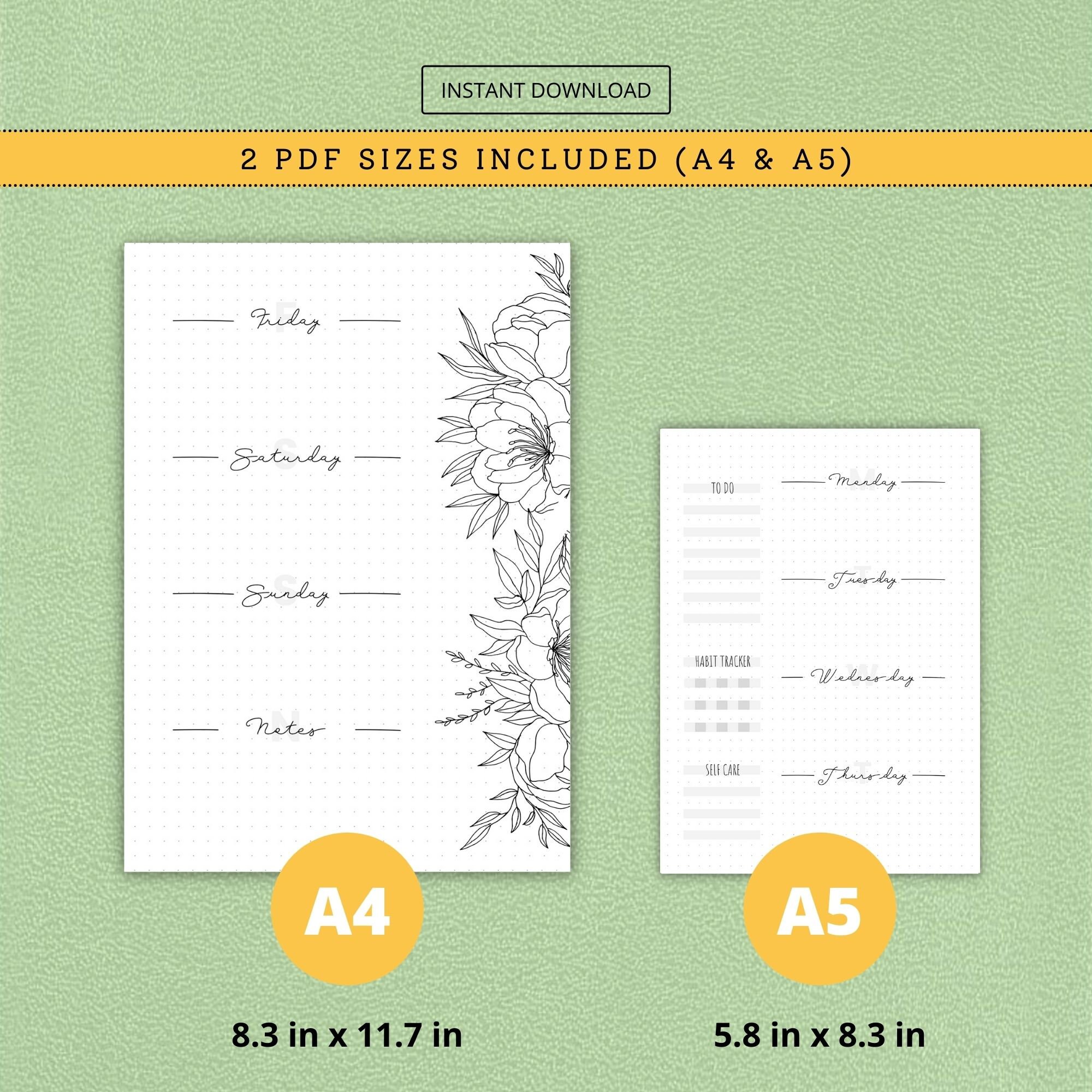 5 WEEKLY SPREADS for Bullet Journal Kit 2021 Bujo Starter - Etsy