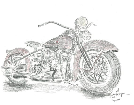 1948 Harley Davidson Panhead Pencil Drawing - Etsy