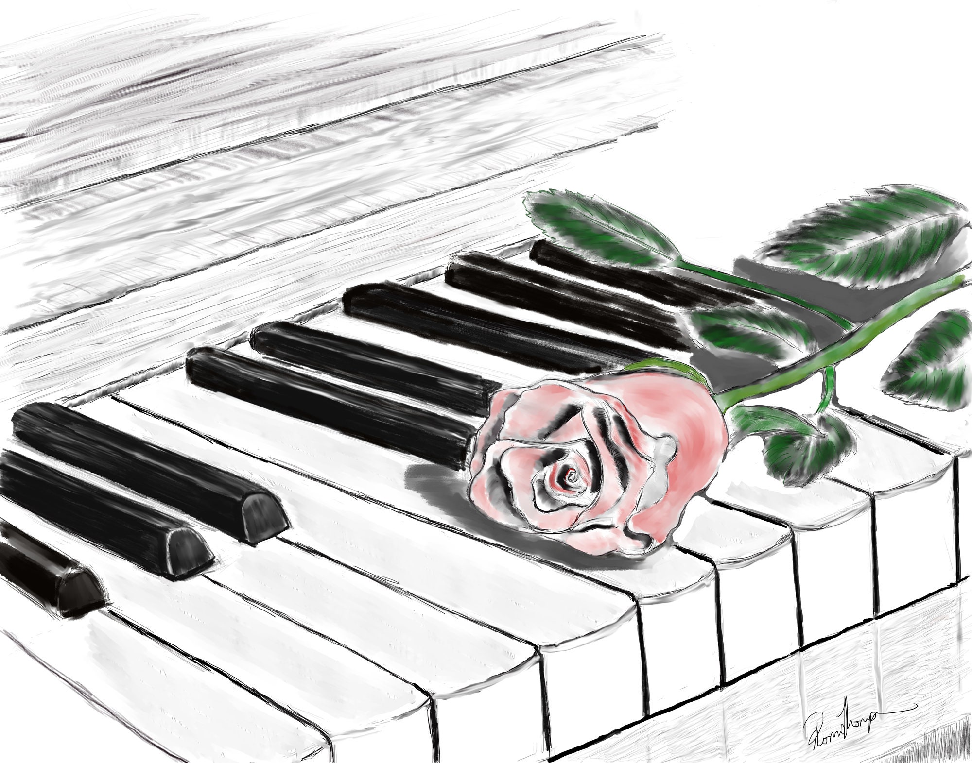 Piano Keyboard Pencil Drawing