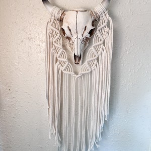Black and White Faux Cow Skull Macrame Art Wall Hanging Decor - Etsy