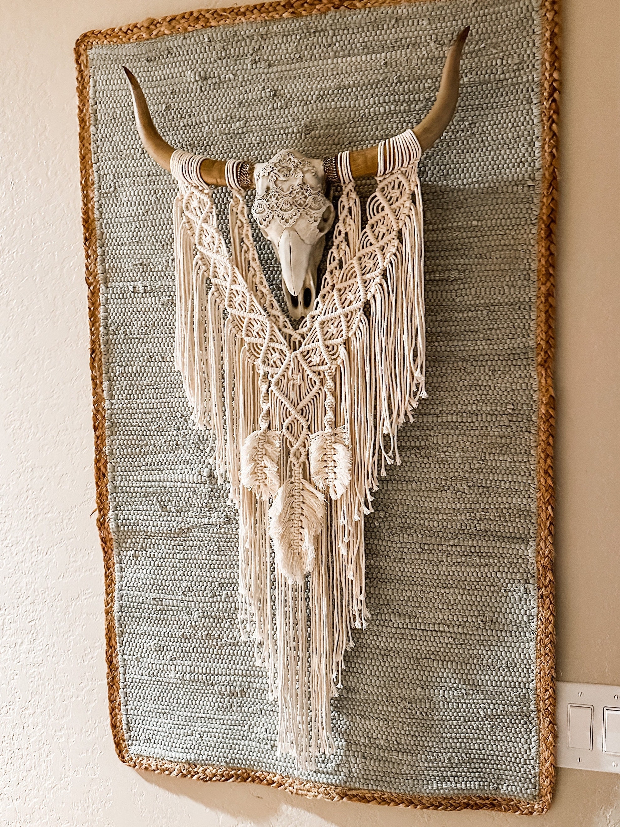 Faux Long Horn Cow Skull Macrame Wall Decor Handmade - Etsy