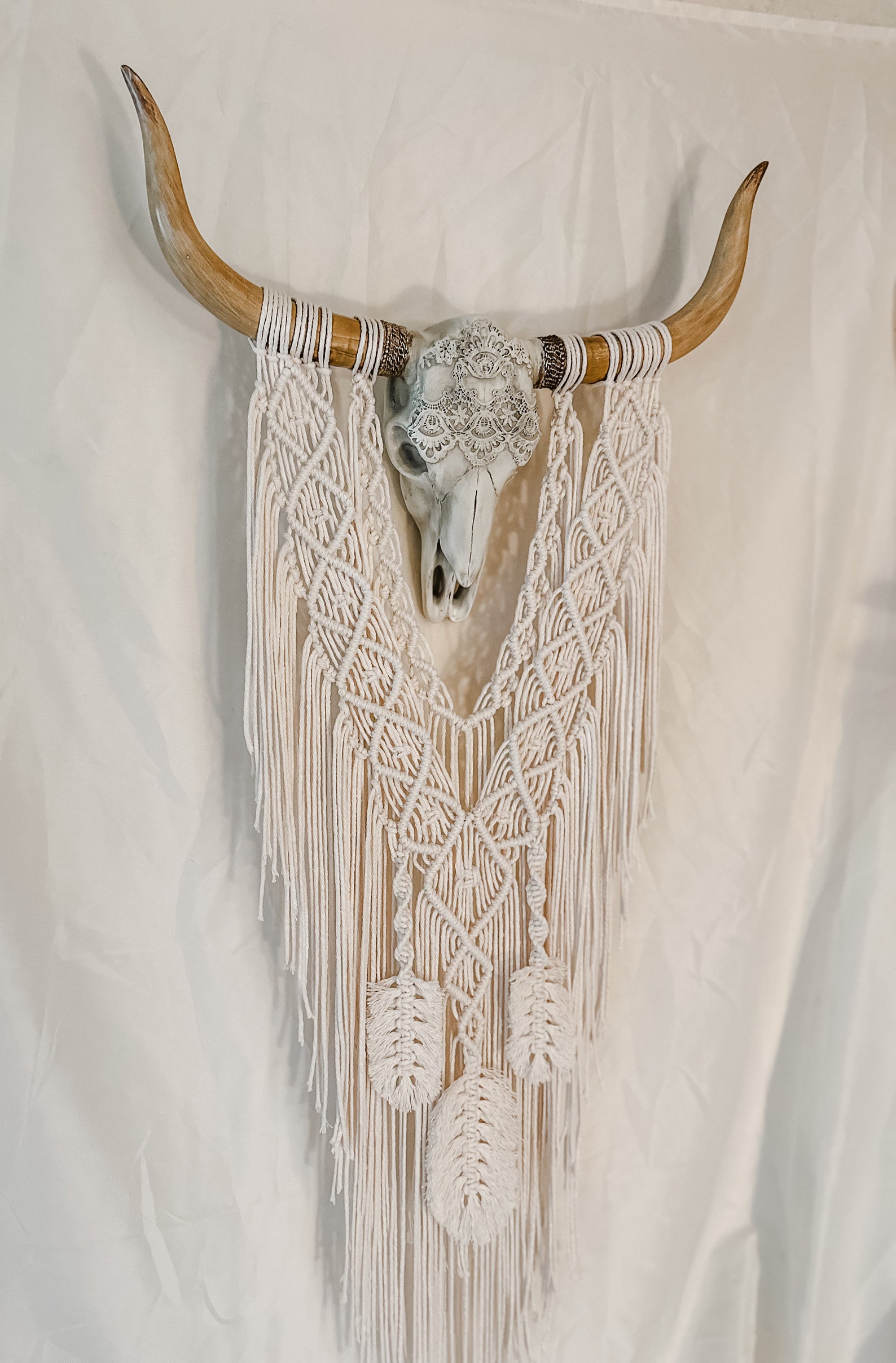 Faux Long Horn Cow Skull Macrame Wall Decor Handmade - Etsy