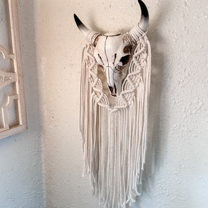 Black and White Faux Cow Skull Macrame Art Wall Hanging Decor - Etsy