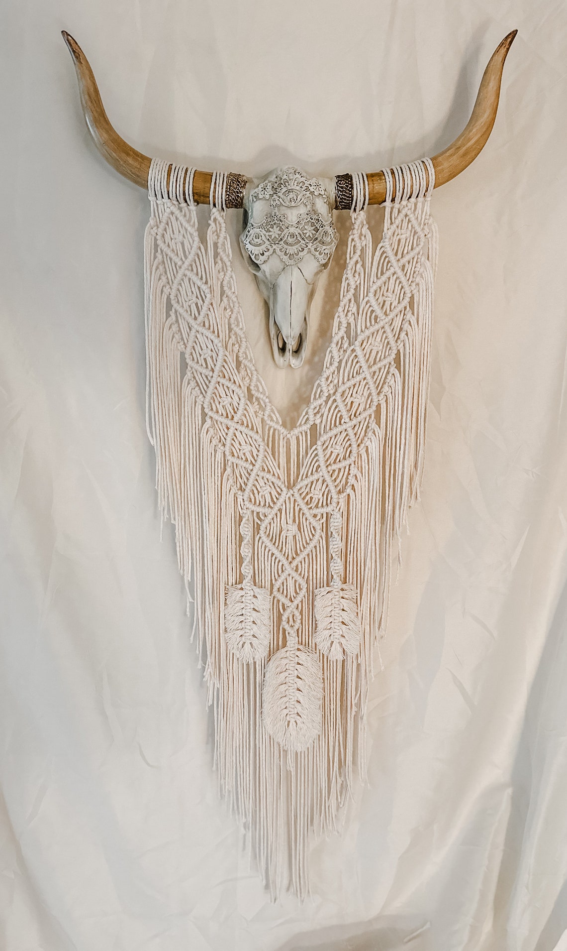 Faux Long Horn Cow Skull Macrame Wall Decor Handmade - Etsy