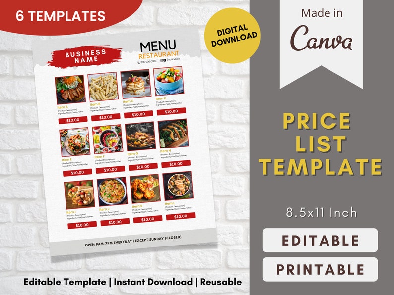 Price List Template Small Business Pricing Editable in Canva Printable ...