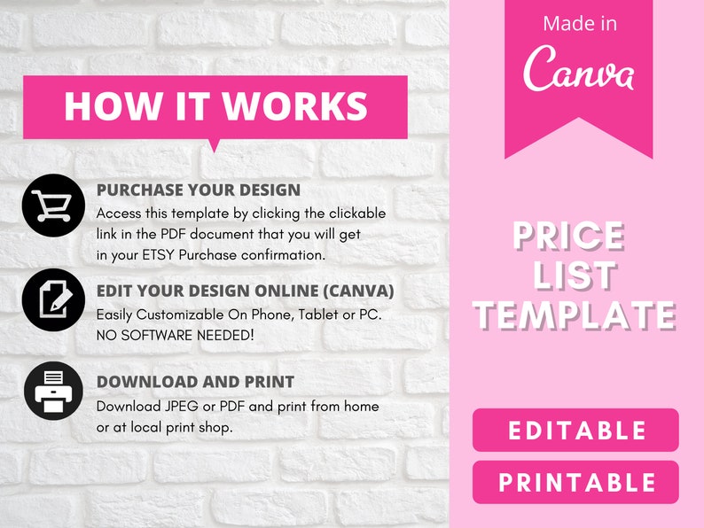 Pink Price List Template | Small Business Pricing Editable in Canva ...
