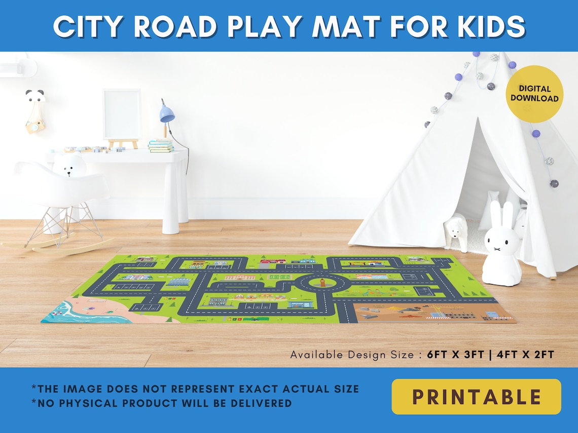 Kids City Town Roads Map Car Play Mat Printable Set Rug in Digital ...