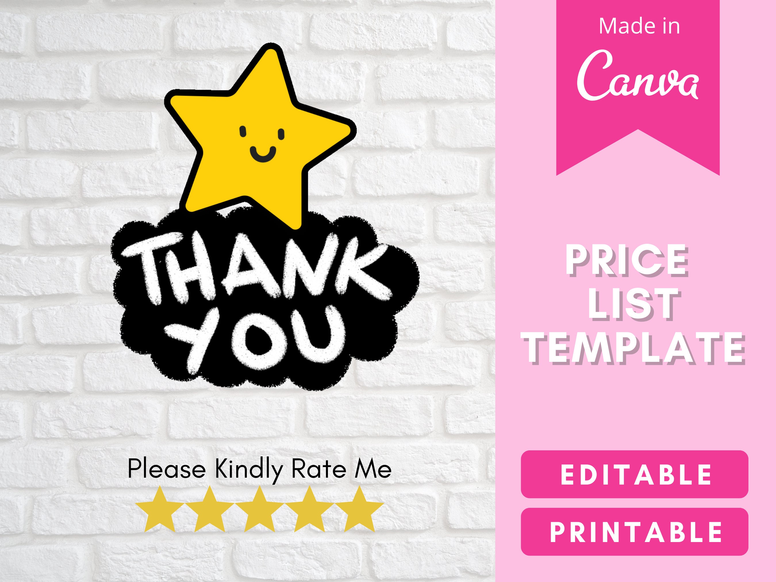 Pink Price List Template | Small Business Pricing Editable in Canva ...