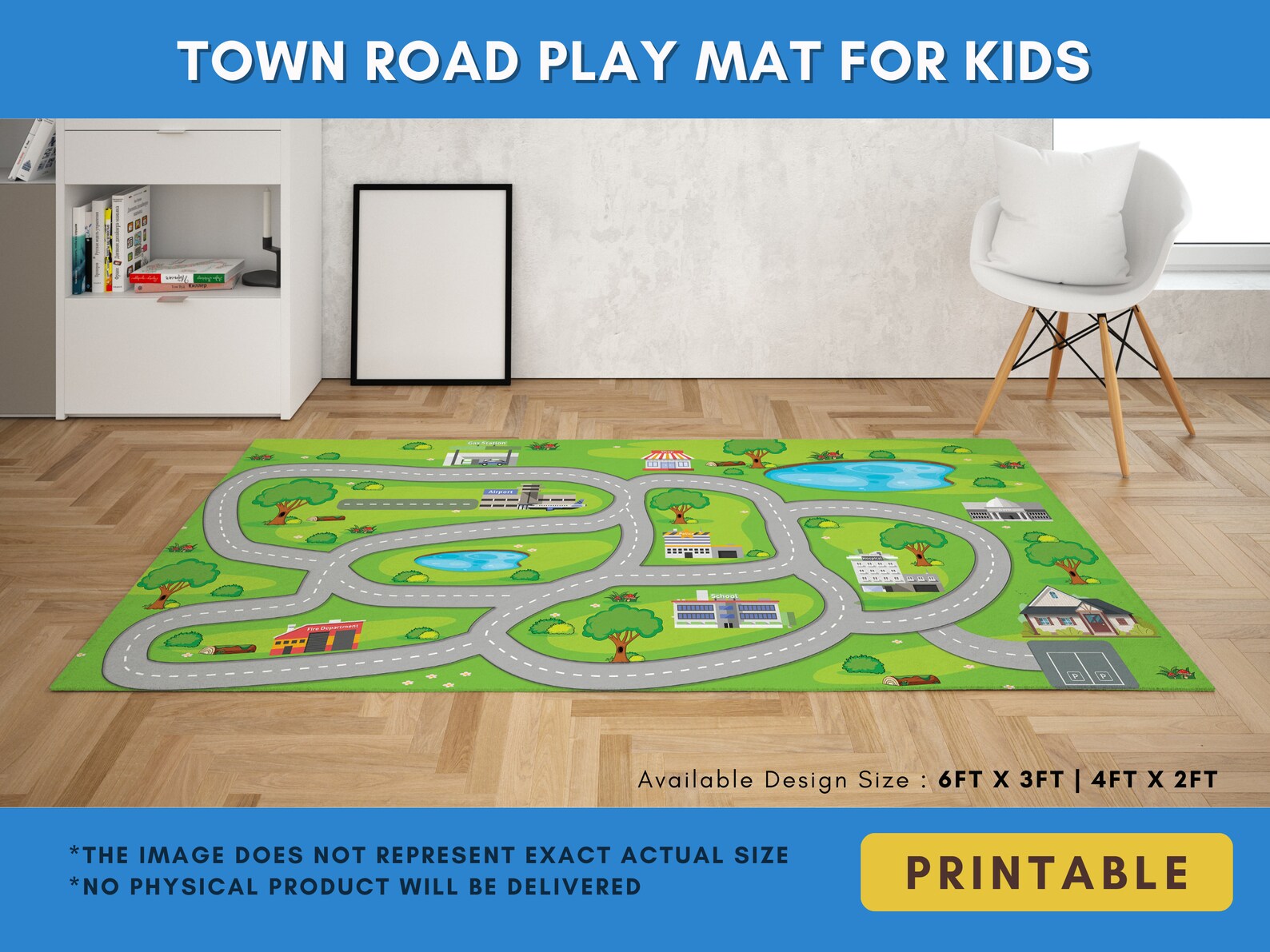Kids City Town Roads Map Car Play Mat Printable Set Rug in Digital ...