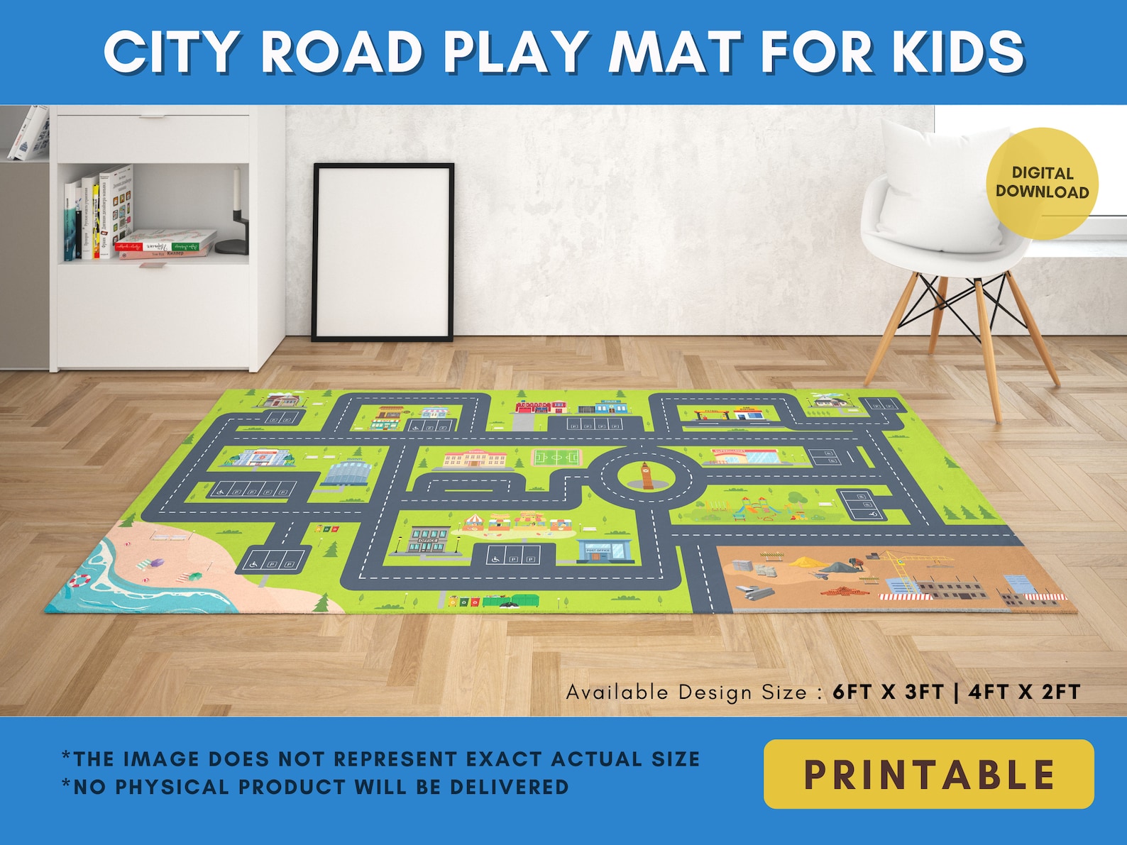 Kids City Town Roads Map Car Play Mat Printable Set Rug in Digital ...