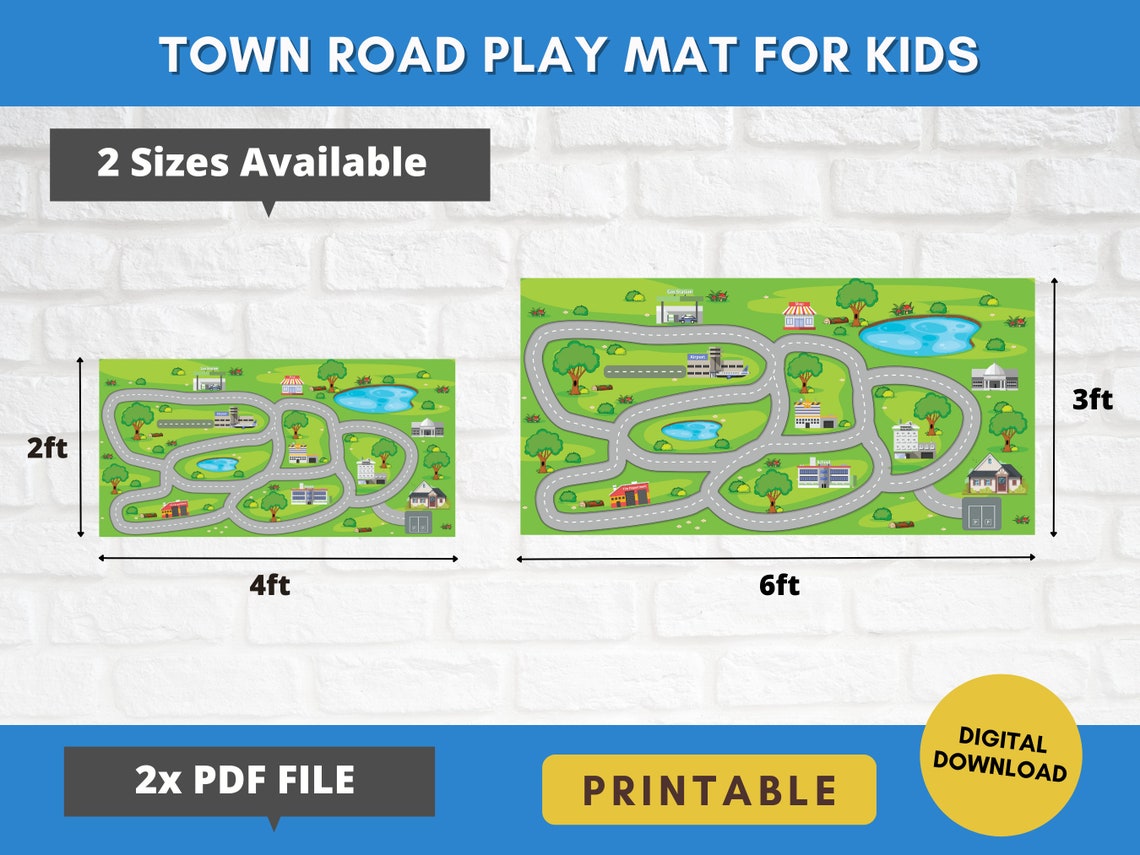 Kids City Town Roads Map Car Play Mat Printable Set Rug in Digital ...