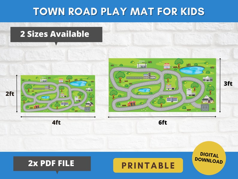 Kids City Town Roads Map Car Play Mat Printable Set Rug in Digital ...
