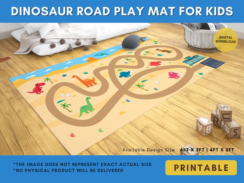 Dinosaur Themed Digital Printable Play Mat With Road Tracks for Kids ...