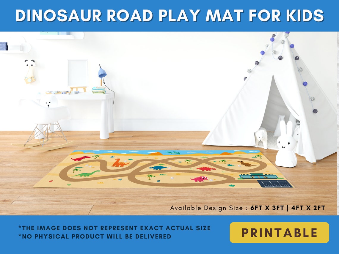 Dinosaur Themed Digital Printable Play Mat With Road Tracks for Kids ...