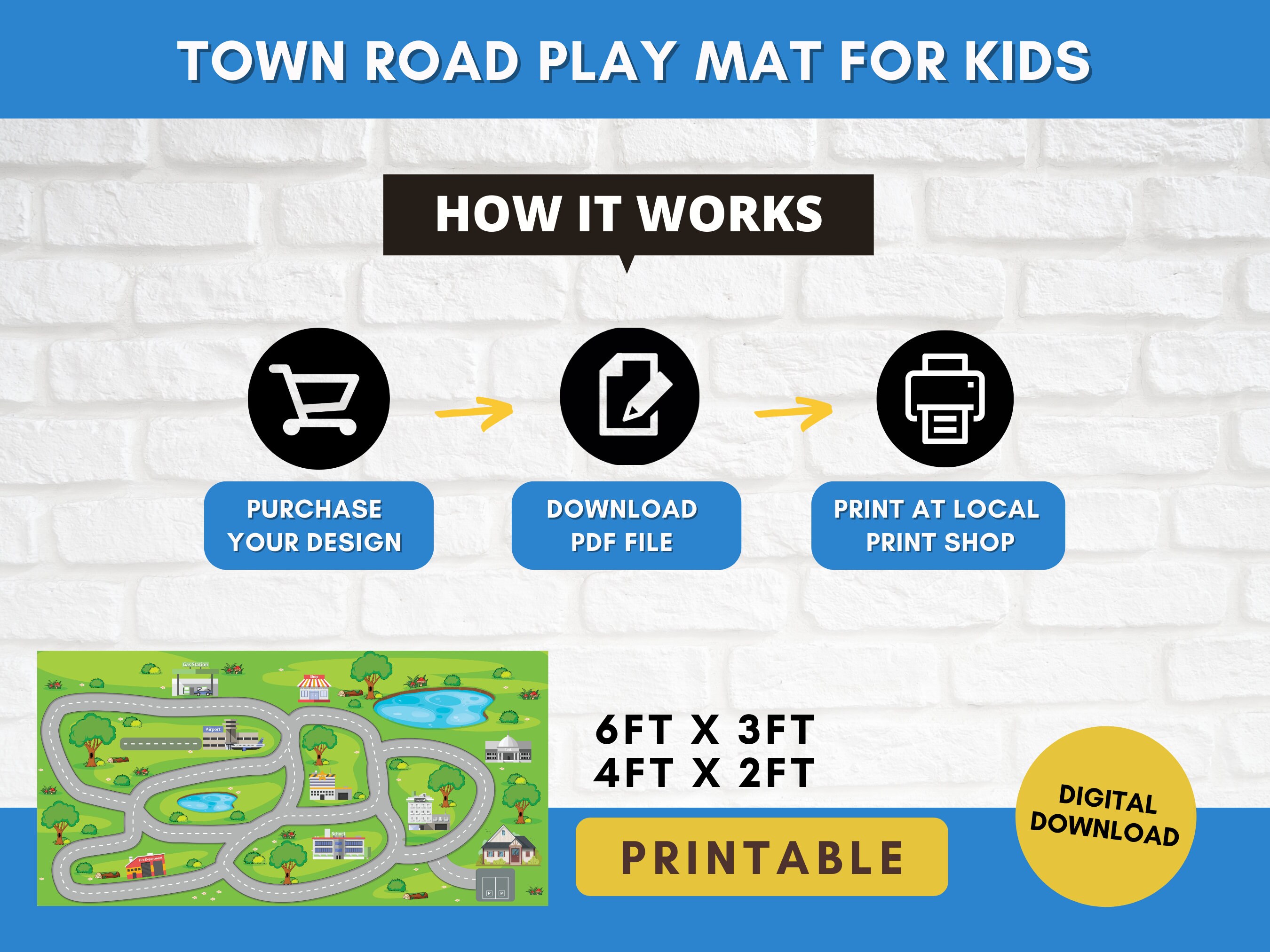 Kids City Town Roads Map Car Play Mat Printable Set Rug in Digital ...
