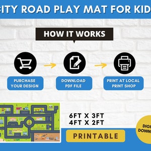 Kids City Town Roads Map Car Play Mat Printable Set Rug in Digital ...