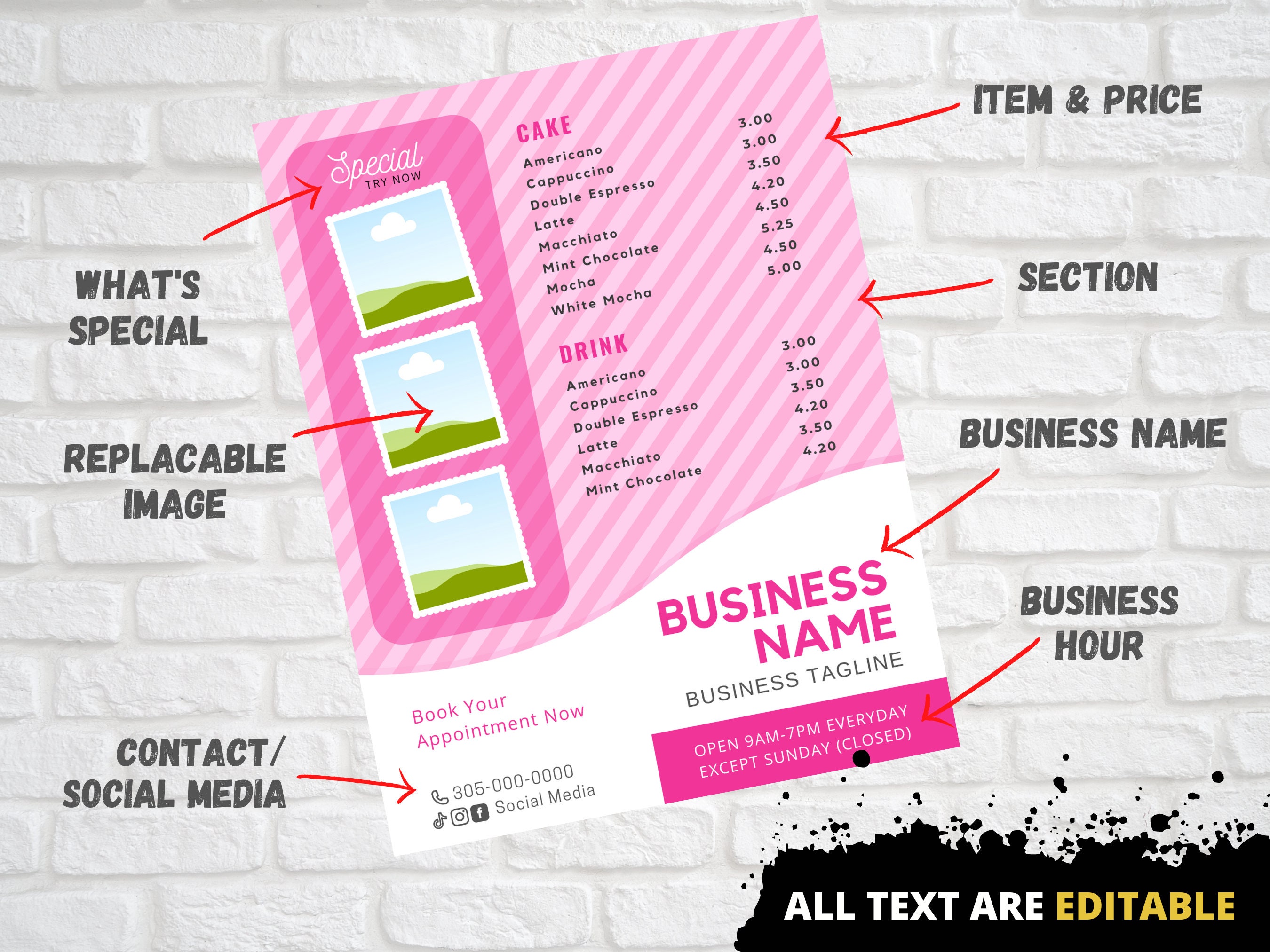 Pink Price List Template | Small Business Pricing Editable in Canva ...