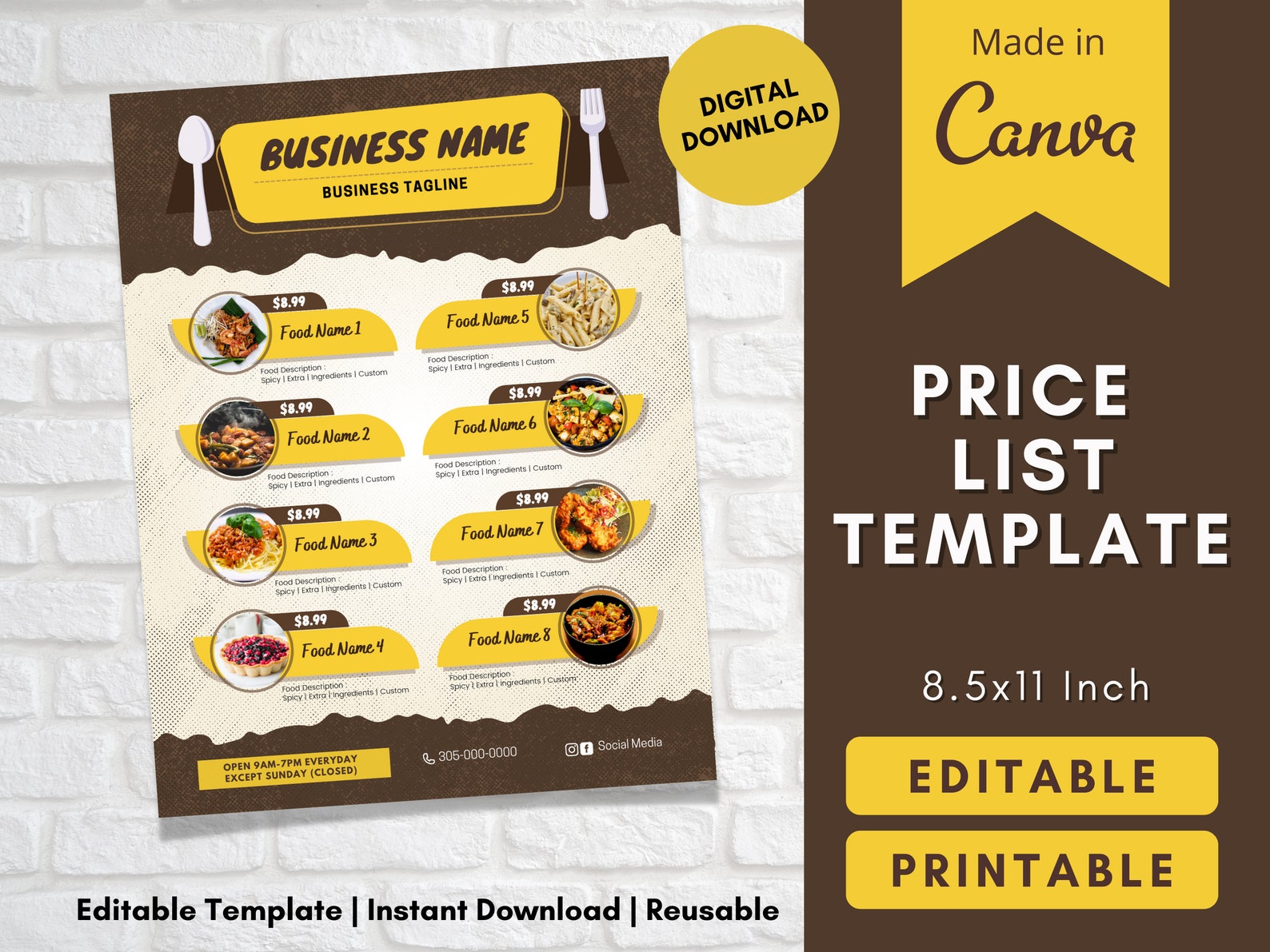 Price List Template Small Business Pricing Editable in Canva Printable ...