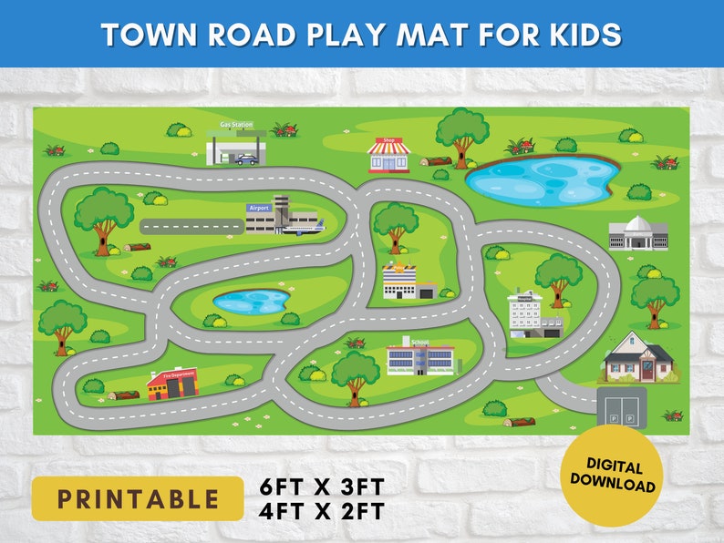 Kids City Town Roads Map Car Play Mat Printable Set Rug in Digital ...