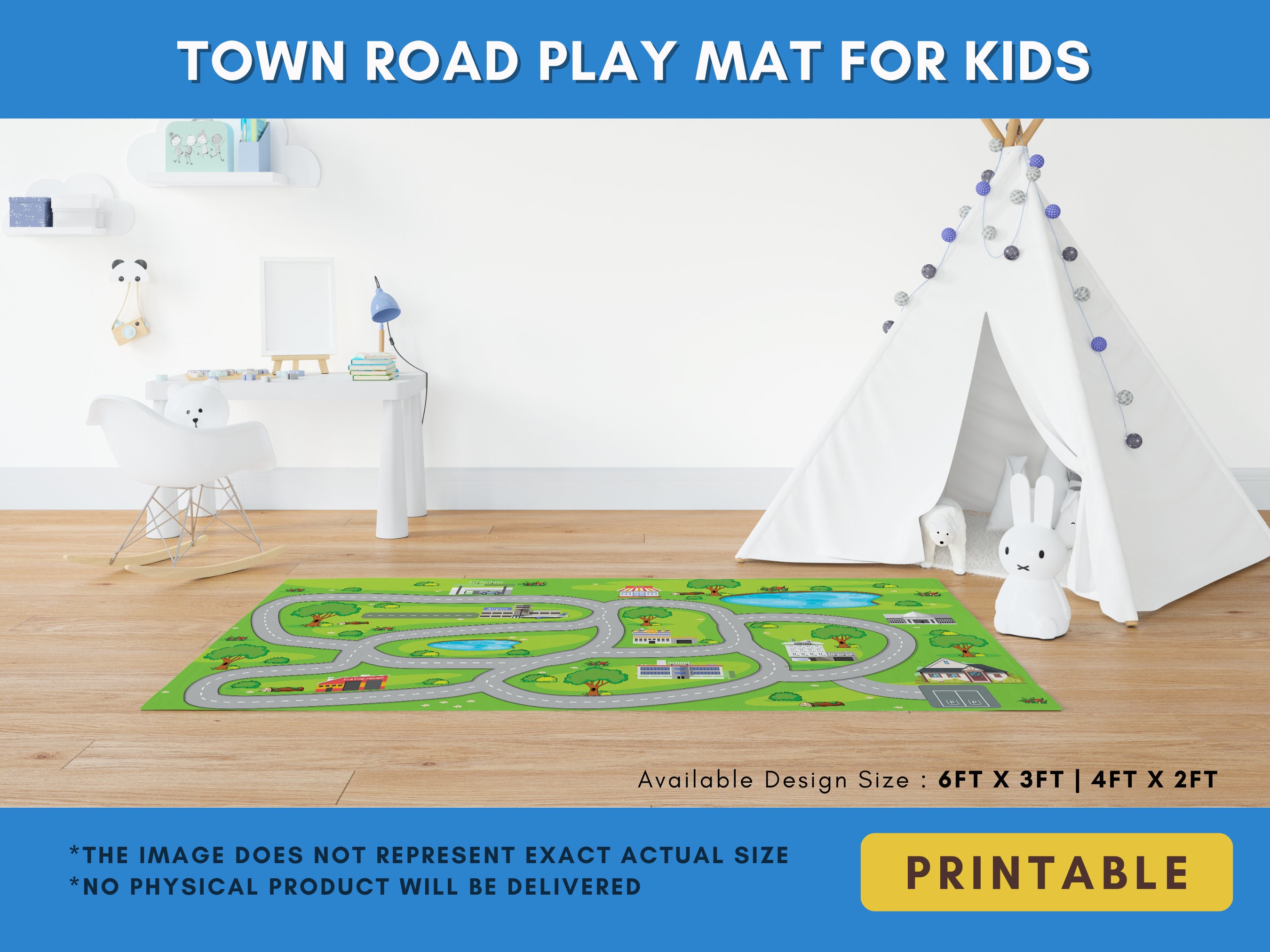 Kids City Town Roads Map Car Play Mat Printable Set Rug in Digital ...