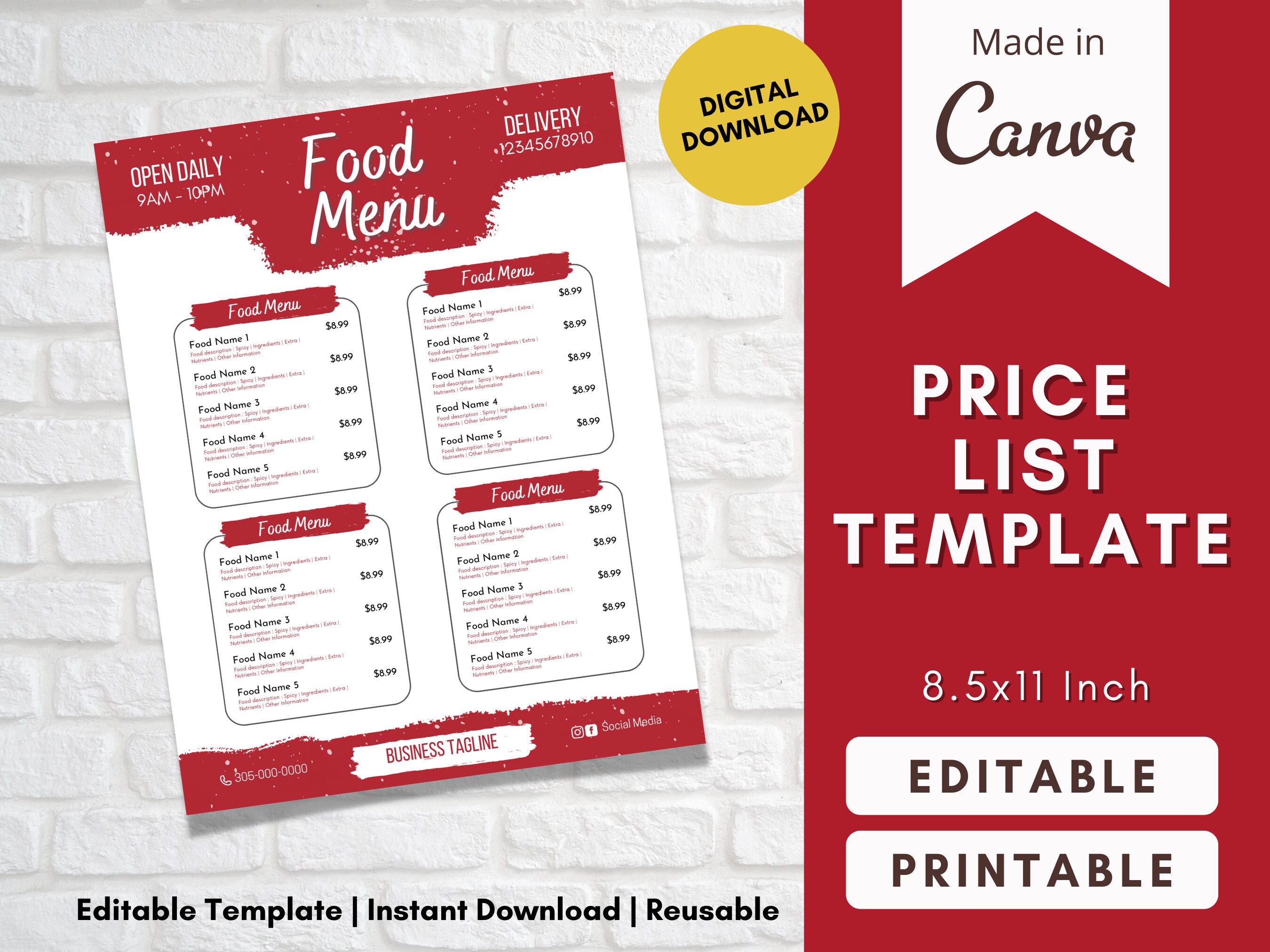 Price List Template Small Business Pricing Editable in Canva - Etsy