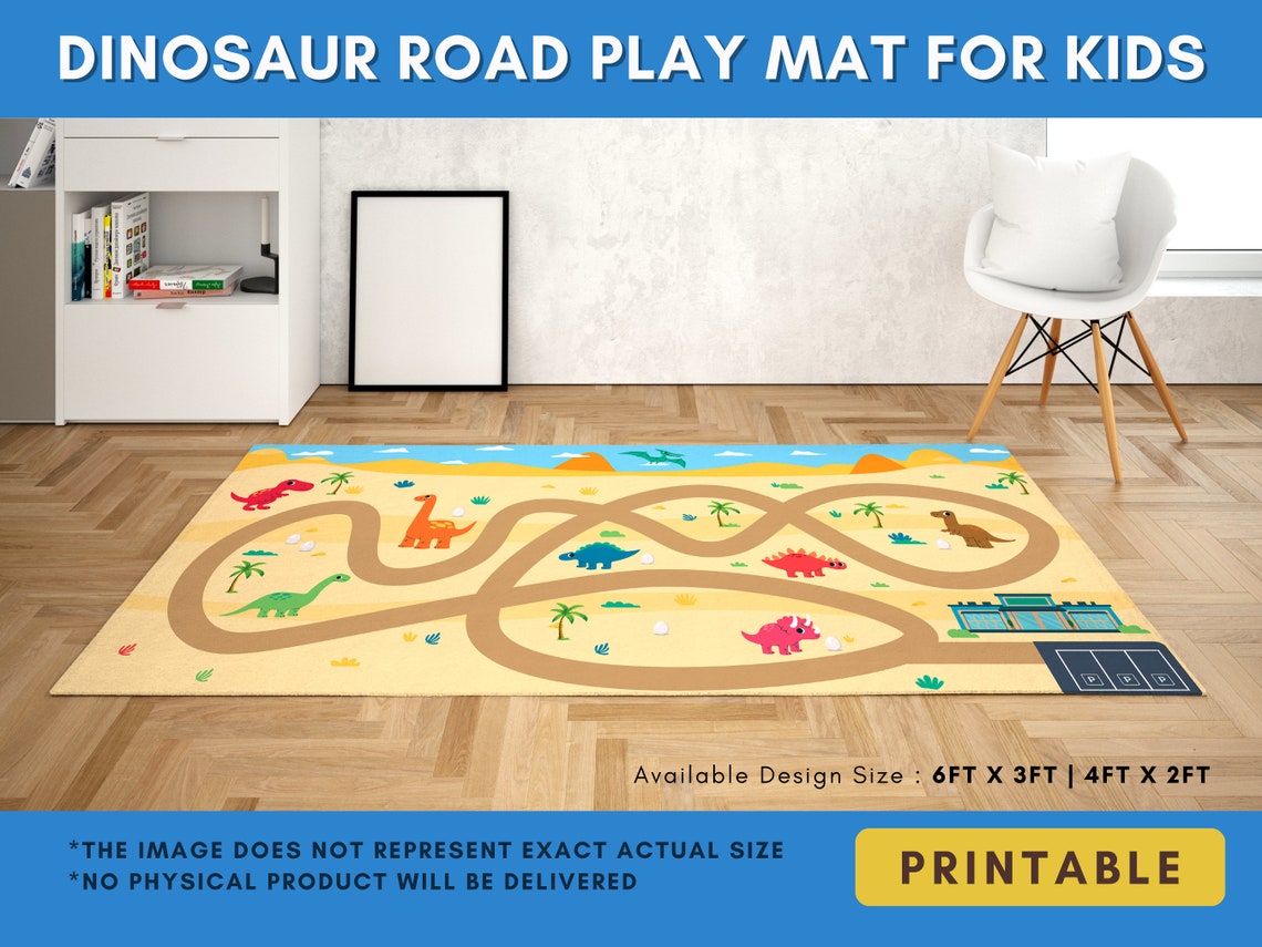 Dinosaur Themed Digital Printable Play Mat With Road Tracks for Kids ...