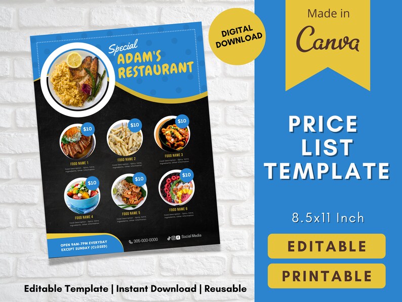 Price List Template Small Business Pricing Editable in Canva Printable ...