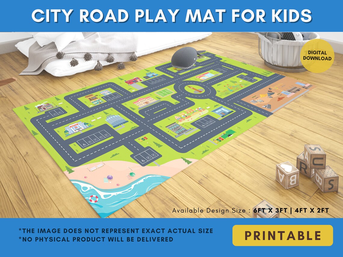 Kids City Town Roads Map Car Play Mat Printable Set Rug in Digital ...
