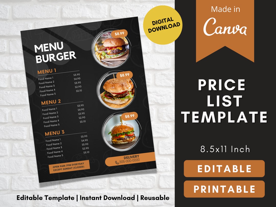 Price List Template Small Business Pricing Editable in Canva Printable ...