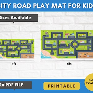 Kids City Town Roads Map Car Play Mat Printable Set Rug in Digital ...
