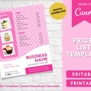 Pink Price List Template | Small Business Pricing Editable in Canva ...