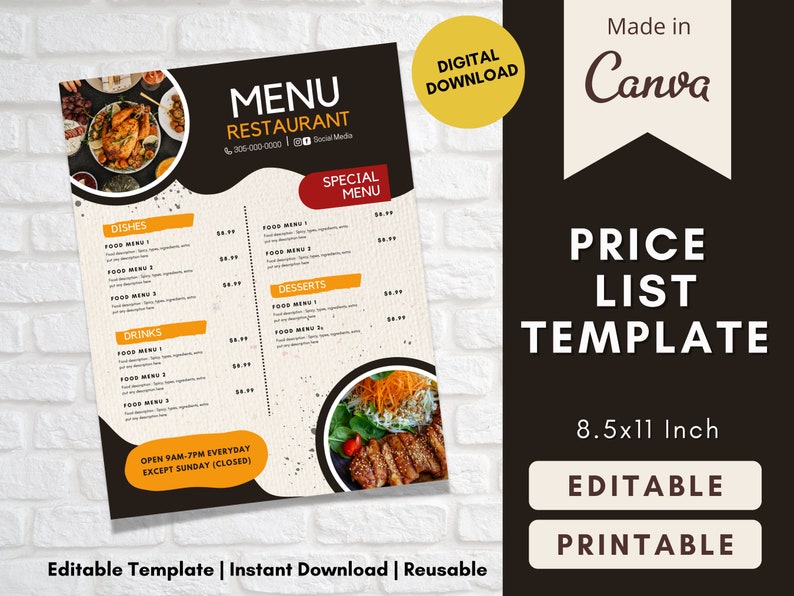 Price List Template | Small Business Pricing Editable in Canva ...