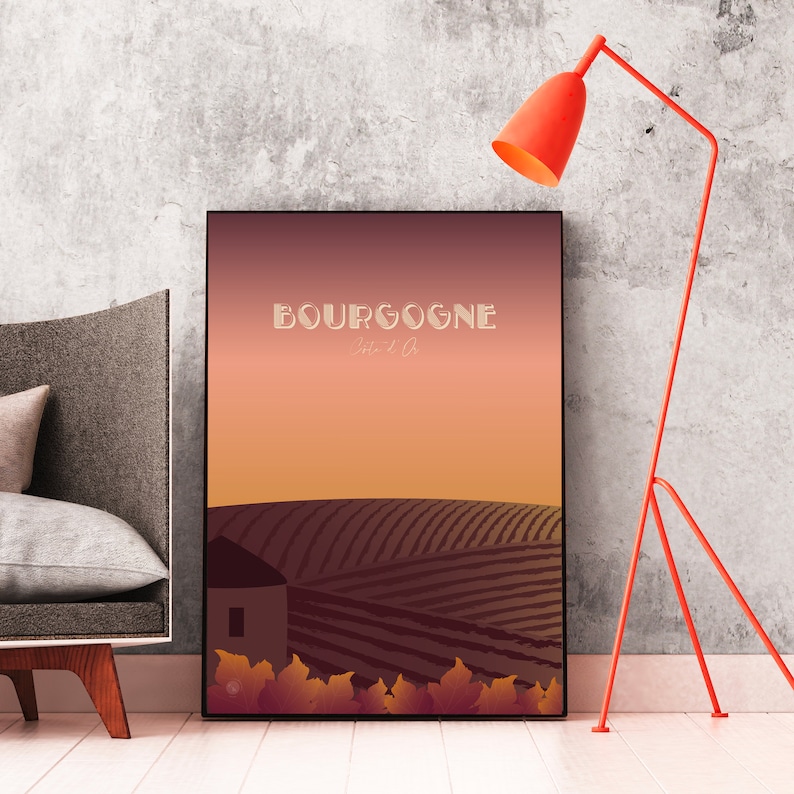 Bourgogne Minimalist Travel Poster Graphic Design Illustration Wall Art ...