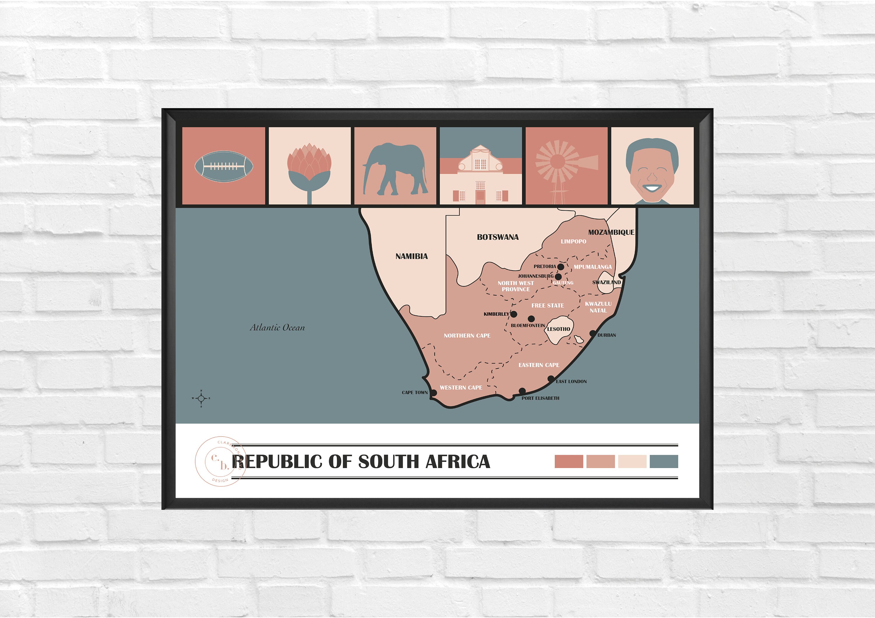 South Africa Minimalist Travel Map Poster Graphic Design Illustration ...