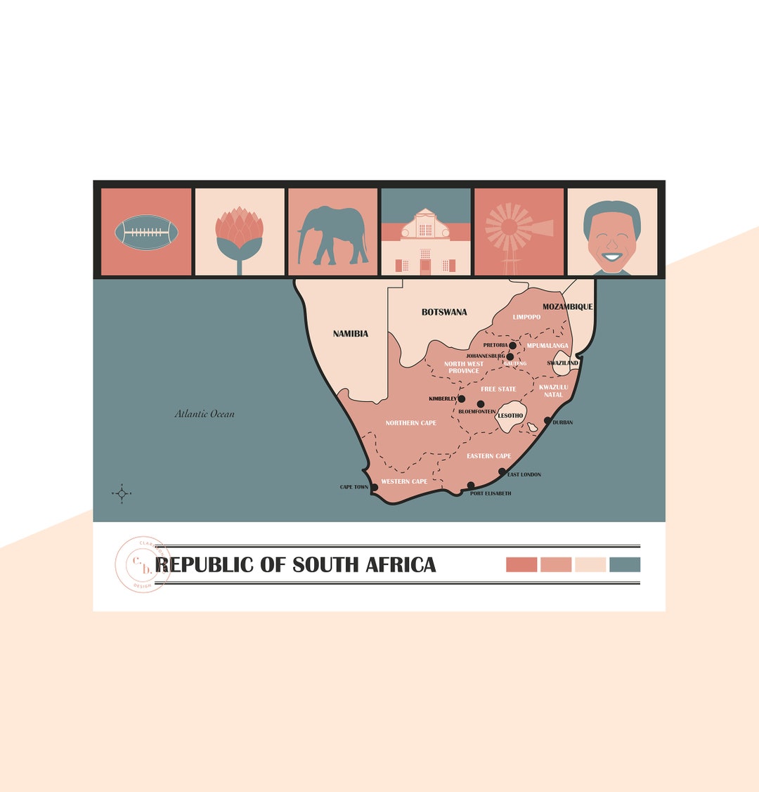 South Africa Minimalist Travel Map Poster Graphic Design Illustration ...