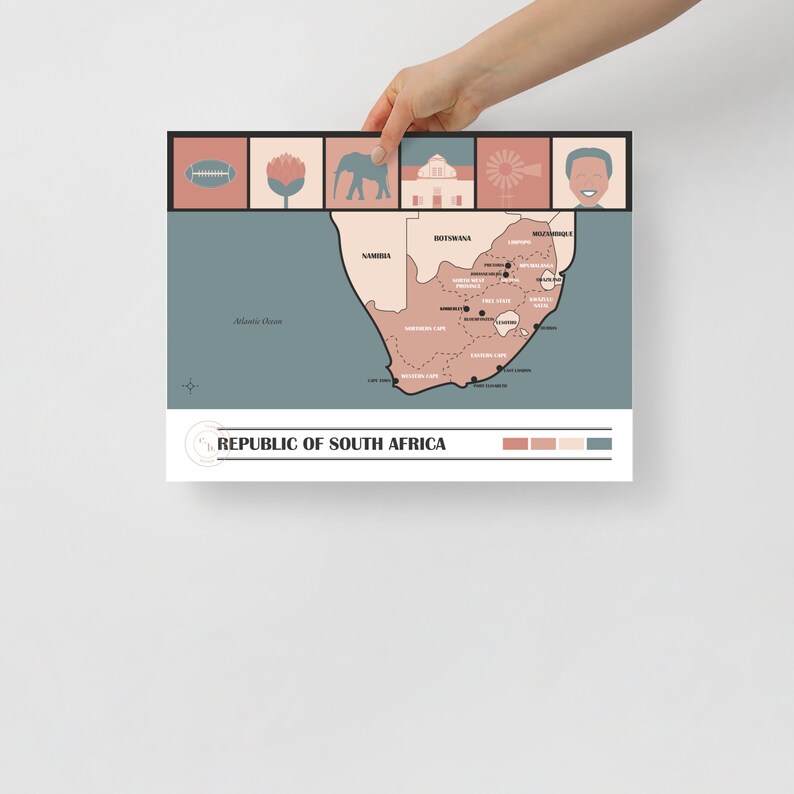 South Africa Minimalist Travel Map Poster Graphic Design Illustration ...