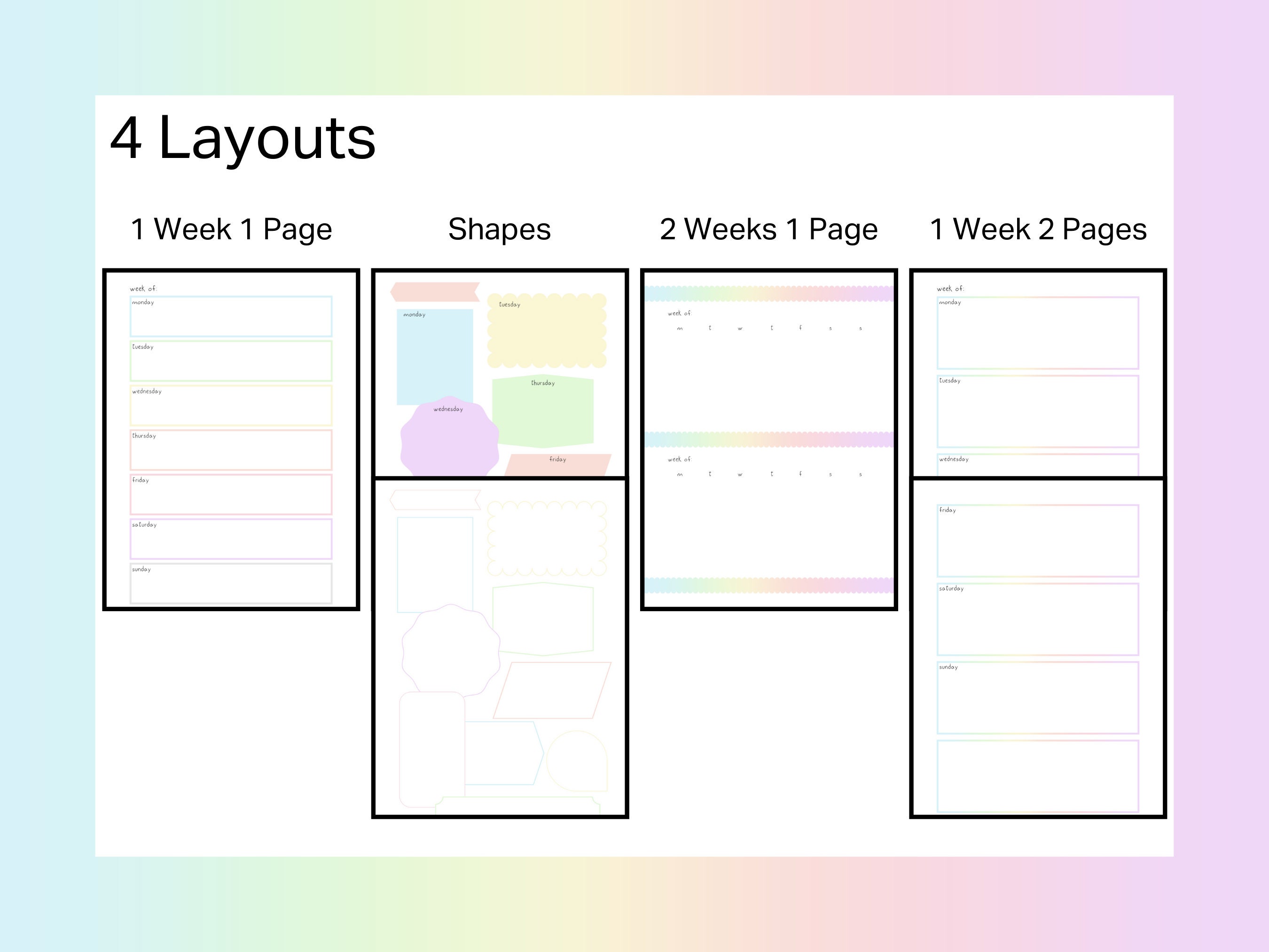 Undated Weekly Planner Pages Rainbow Pastel Weekly Inserts Monday Start ...